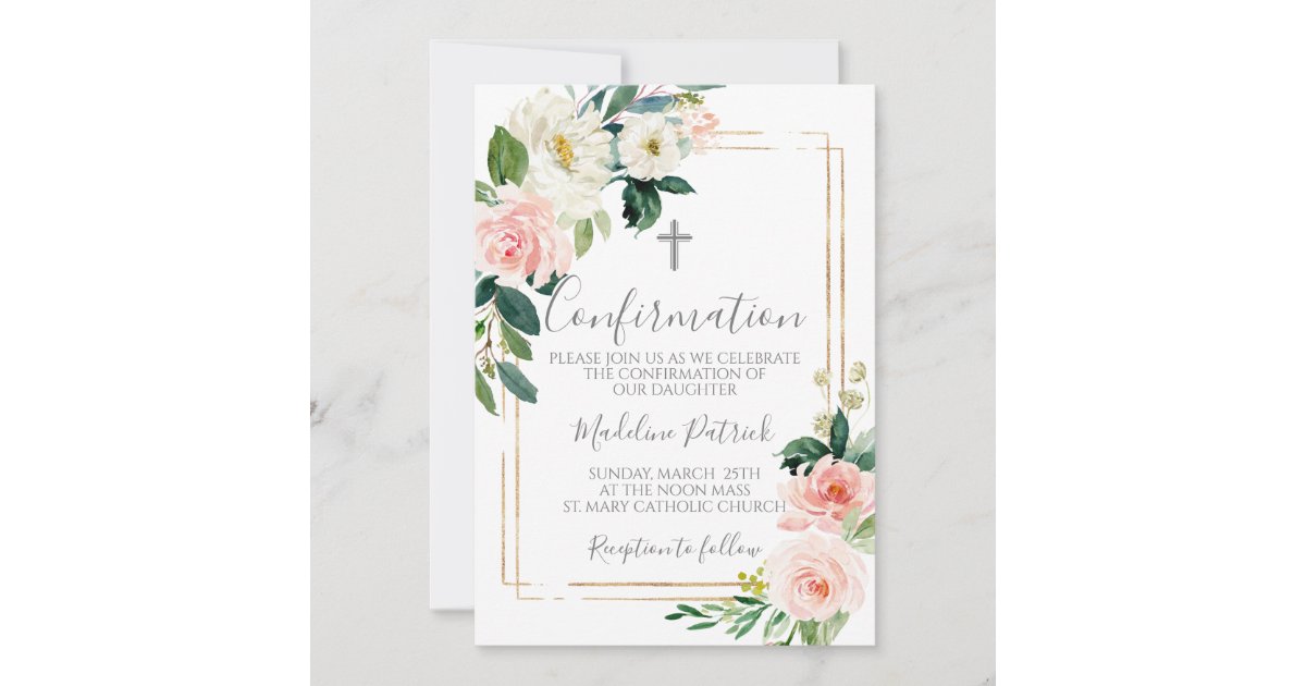 Pink Floral Confirmation Invitation | Zazzle