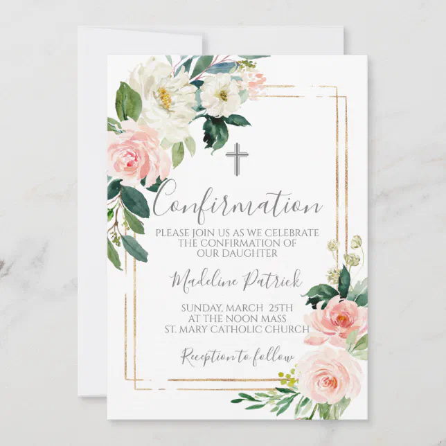 Pink Floral Confirmation Invitation | Zazzle