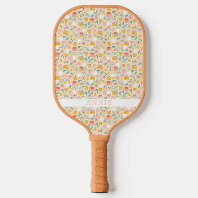Pink Floral Cottage Personalized Pickleball Paddle | Zazzle