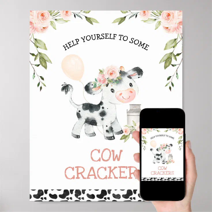 Pink Floral Cow and Cow Print Birthday Party Sign | Zazzle