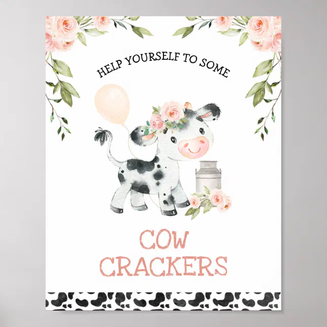 Pink Floral Cow and Cow Print Birthday Party Sign | Zazzle