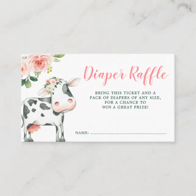 Pink Floral Cow Girl Diaper Raffle Enclosure Card | Zazzle