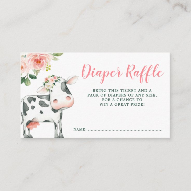 Pink Floral Cow Girl Diaper Raffle Enclosure Card | Zazzle