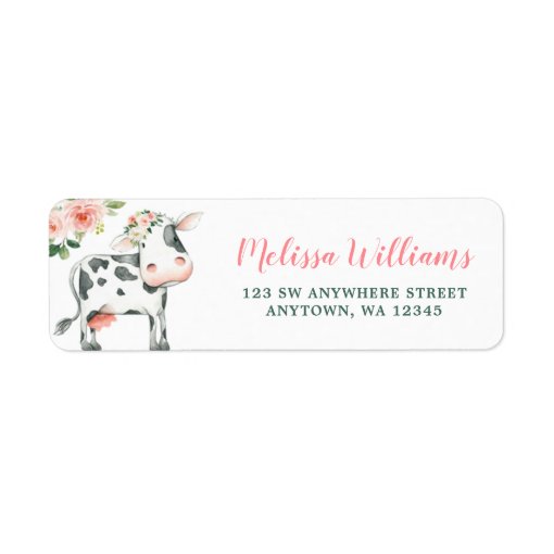 Pink Floral Cow Girl Return Address Label | Zazzle
