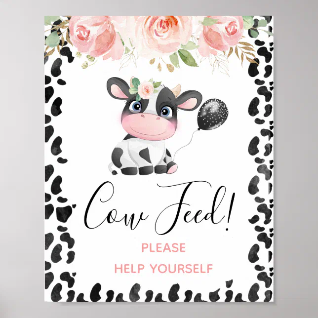 Pink Floral Cow Print Birthday Party Sign | Zazzle