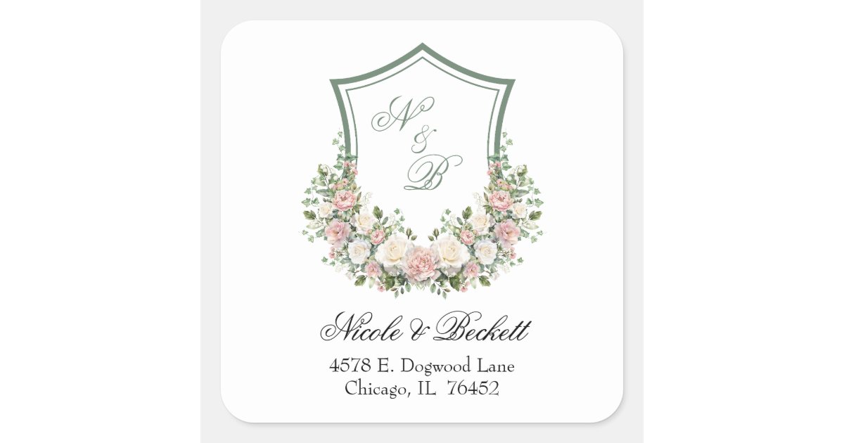 Pink Floral Crest Square Sticker | Zazzle