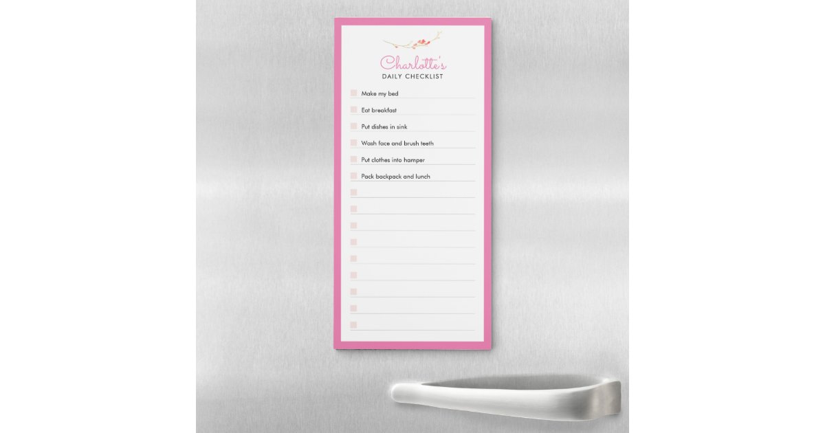 Pink Floral Daily Checklist Magnetic Notepad | Zazzle