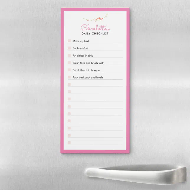 Pink Floral Daily Checklist Magnetic Notepad | Zazzle