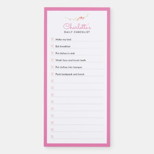 Pink Floral Daily Checklist Magnetic Notepad | Zazzle