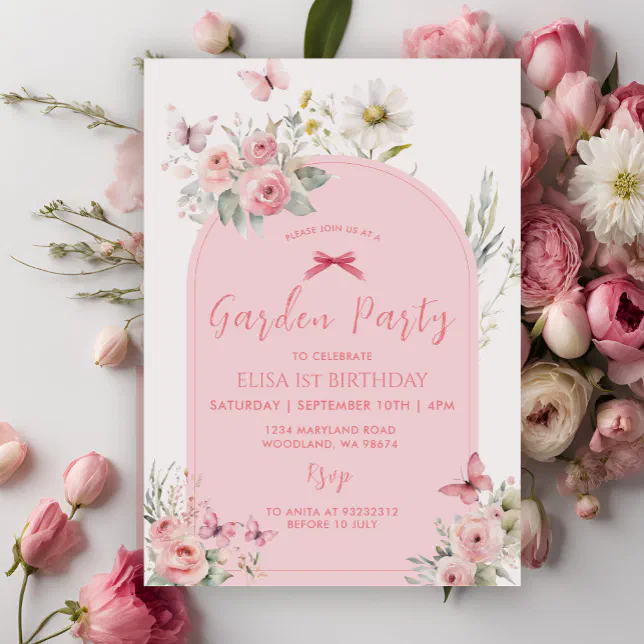 Pink Floral Daisy Butterfly Garden Party Invitation | Zazzle