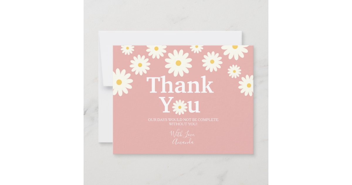 Pink Floral Daisy Thank you card | Zazzle