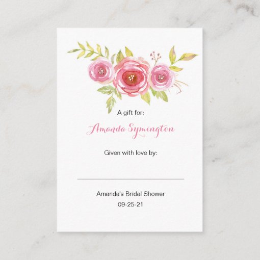 Pink Floral Display Bridal Shower request tag 3605 Enclosure Card | Zazzle