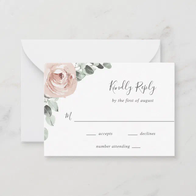 Pink Floral Dusty Rose Wedding Mini RSVP Card | Zazzle