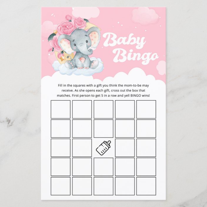 Pink Floral Elephant Baby Shower Bingo Game | Zazzle.com