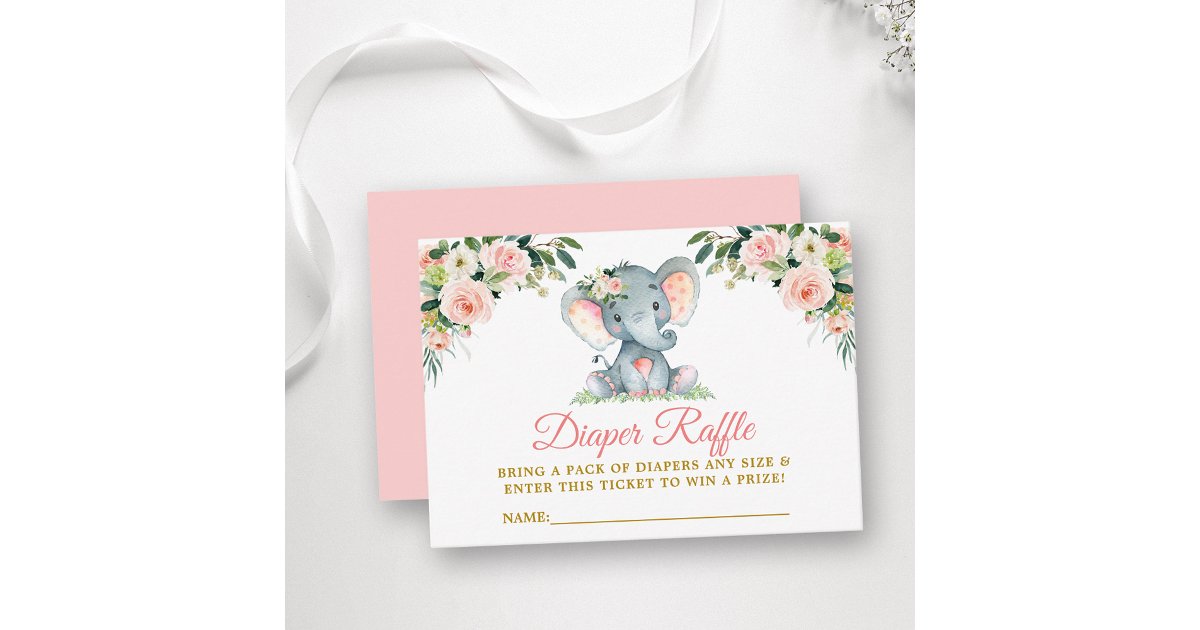 Pink Floral Elephant Diaper Raffle Baby Shower Enclosure Card | Zazzle