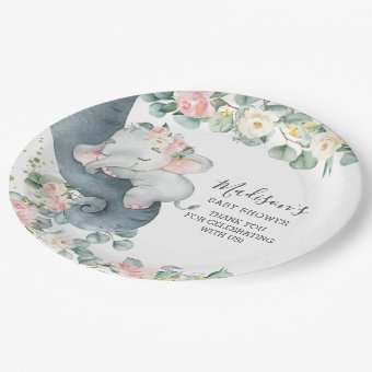 Pink Floral Elephant Girl Baby Shower Birthday Paper Plates | Zazzle