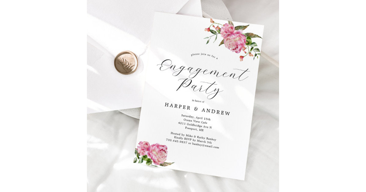 Pink Floral Engagement Party Invitation | Zazzle