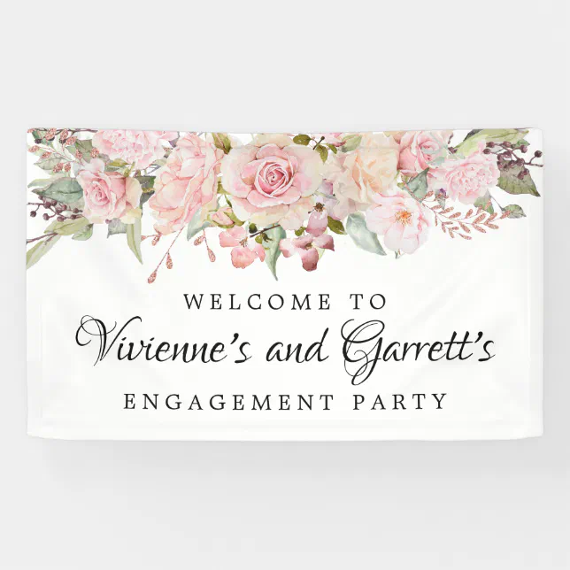 Pink Floral Engagement Party Welcome Banner | Zazzle