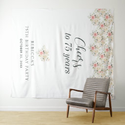 Pink Floral Eucalyptus 75th Birthday Backdrop | Zazzle