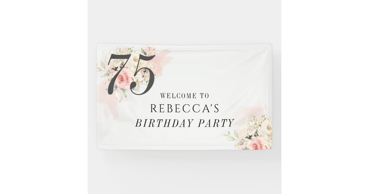 Pink Floral Eucalyptus Botanical 75th Birthday Banner | Zazzle