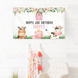 Pink Floral Farm Birthday Party Banner | Zazzle