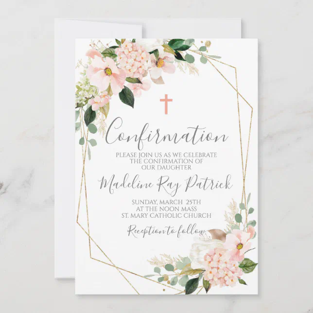 Pink Floral Frame Confirmation Invitation | Zazzle