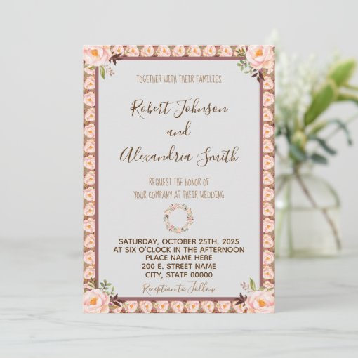 Pink Floral Frame Wedding Invitation | Zazzle