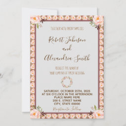 Pink Floral Frame Wedding Invitation | Zazzle