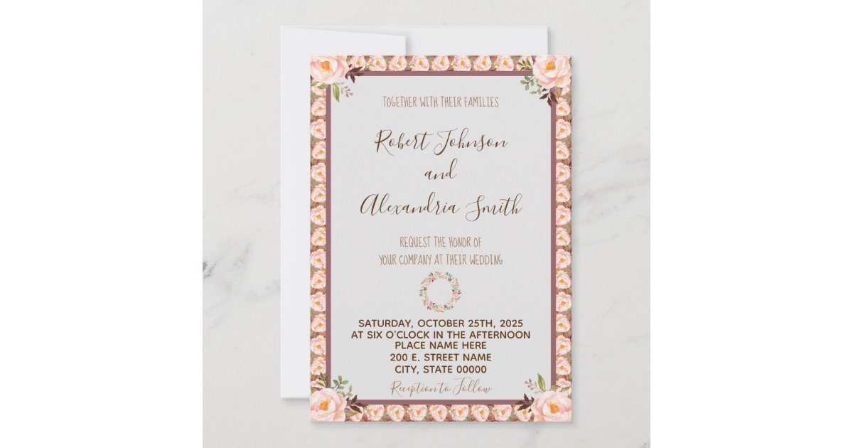 Pink Floral Frame Wedding Invitation | Zazzle