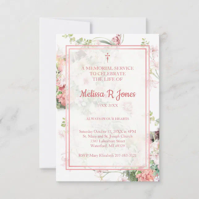 Pink Floral Funeral Celebration the Life Dear Ones Note Card | Zazzle