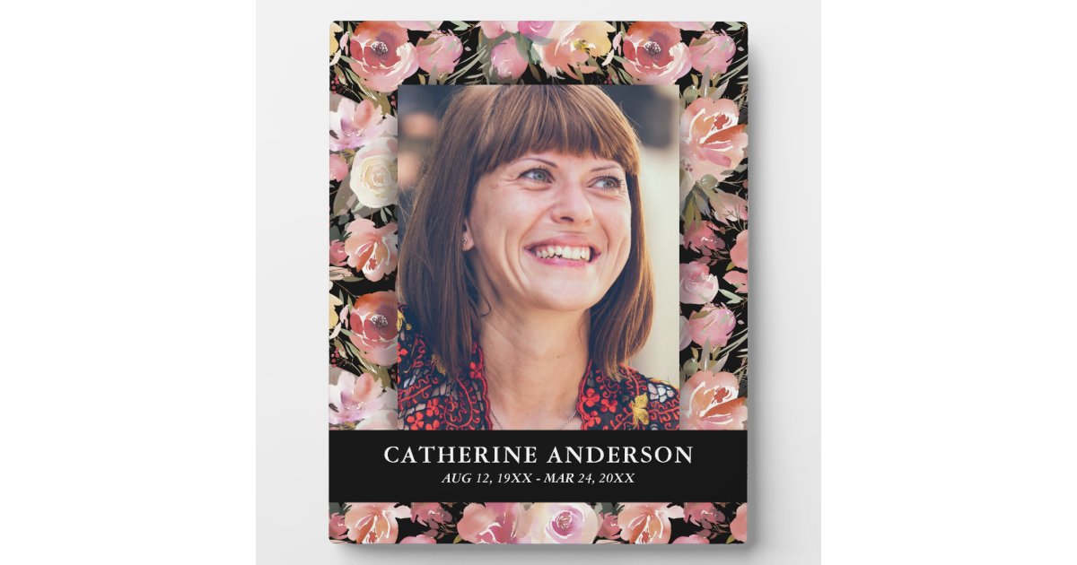 Pink Floral Funeral Memorial Photo Plaque | Zazzle