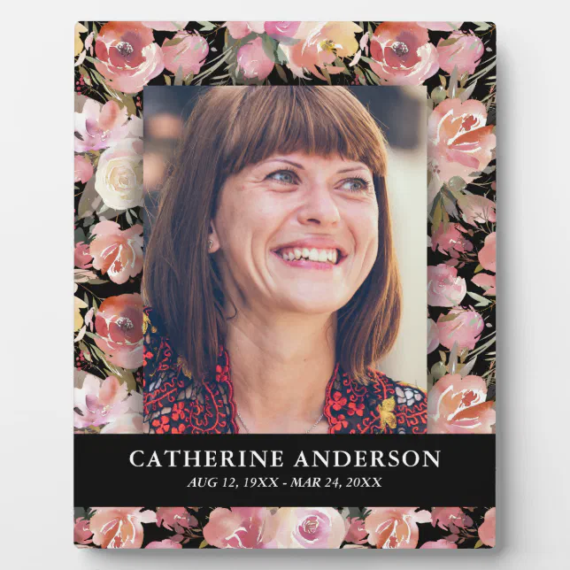 Pink Floral Funeral Memorial Photo Plaque | Zazzle