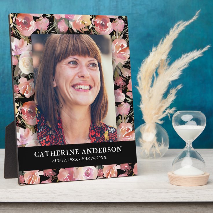 Pink Floral Funeral Memorial Photo Plaque | Zazzle