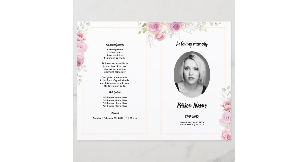 pink Floral Funeral Program Template | Zazzle