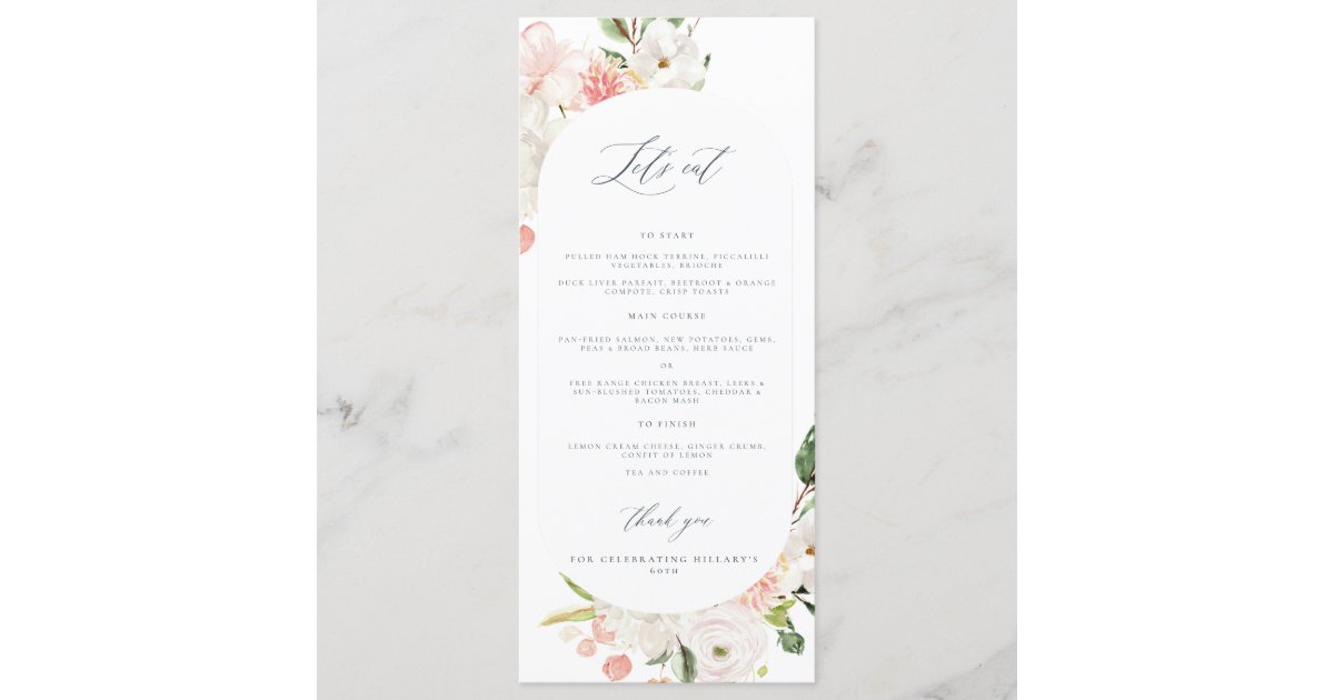 Pink Floral Garden 60th birthday Menu | Zazzle