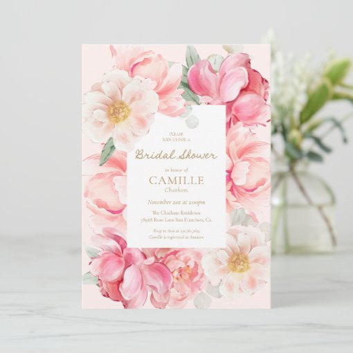 Pink Floral Garden Bridal Shower Invitation | Zazzle