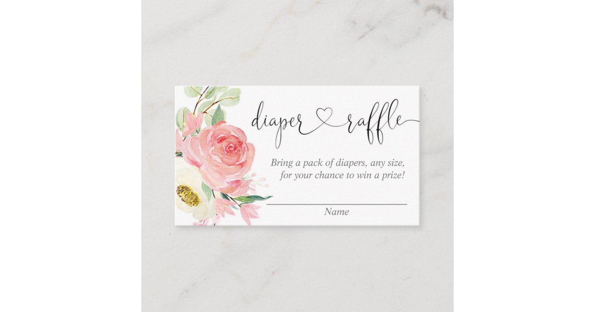 Pink floral girl baby shower diaper raffle cards | Zazzle.com