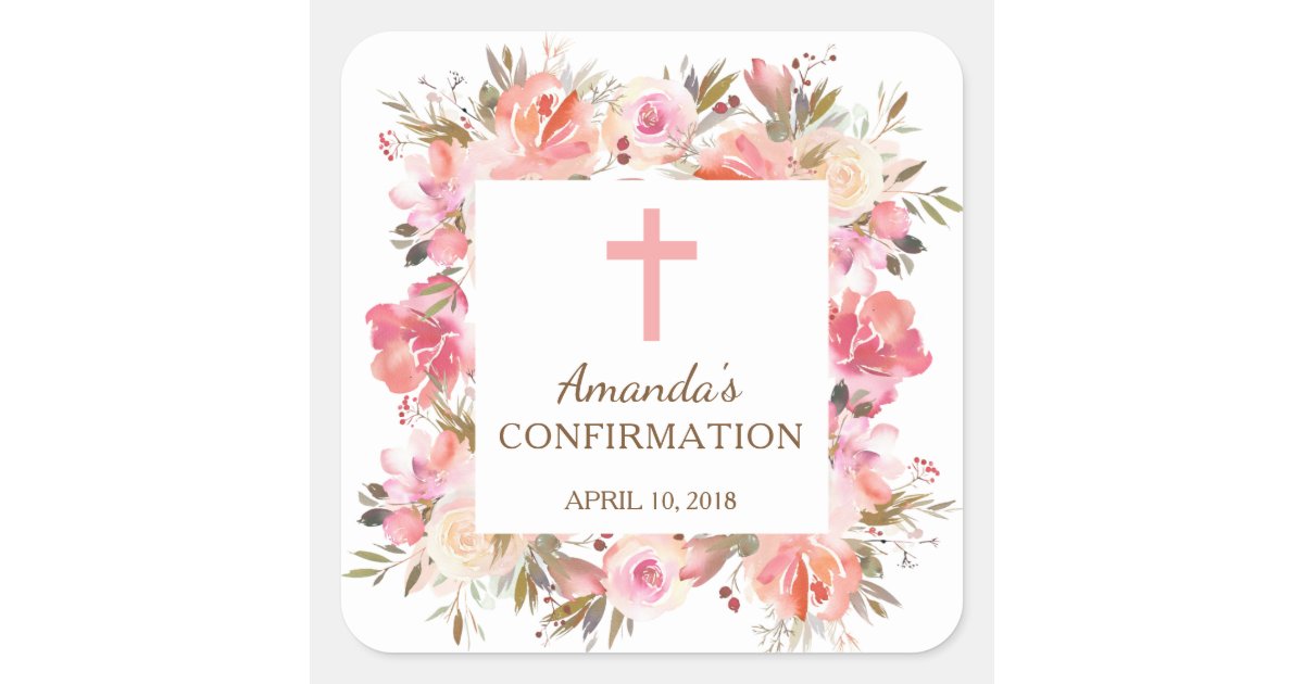 Pink Floral Girls Confirmation Sticker | Zazzle