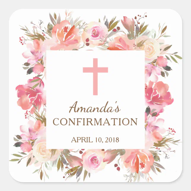 Pink Floral Girls Confirmation Sticker | Zazzle