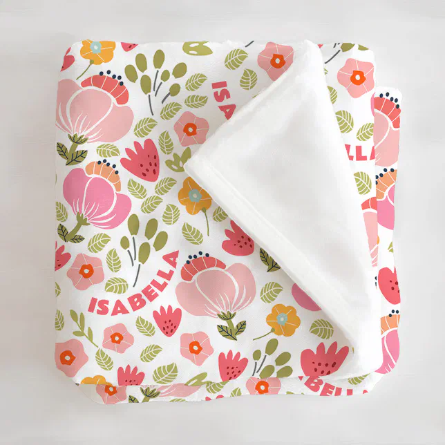 Pink Floral Girls Name Fleece Blanket | Zazzle