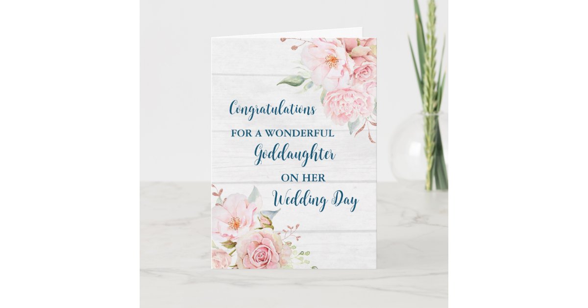 Pink Floral Goddaughter Wedding Congratulations Card | Zazzle