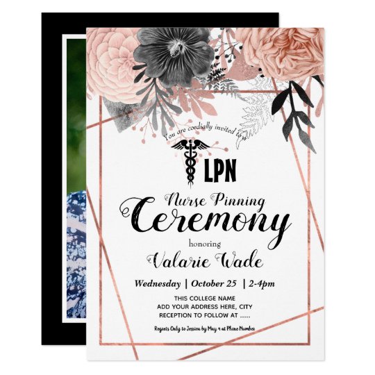Pink Floral Graduation LPN Nurse Pinning Ceremony Invitation | Zazzle.com