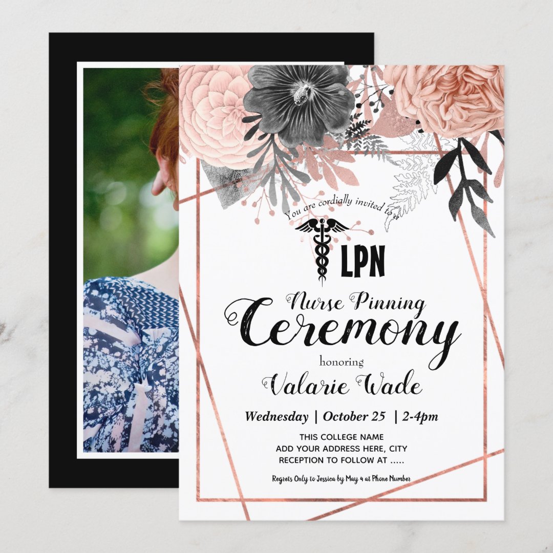 Pink Floral Graduation LPN Nurse Pinning Ceremony Invitation | Zazzle