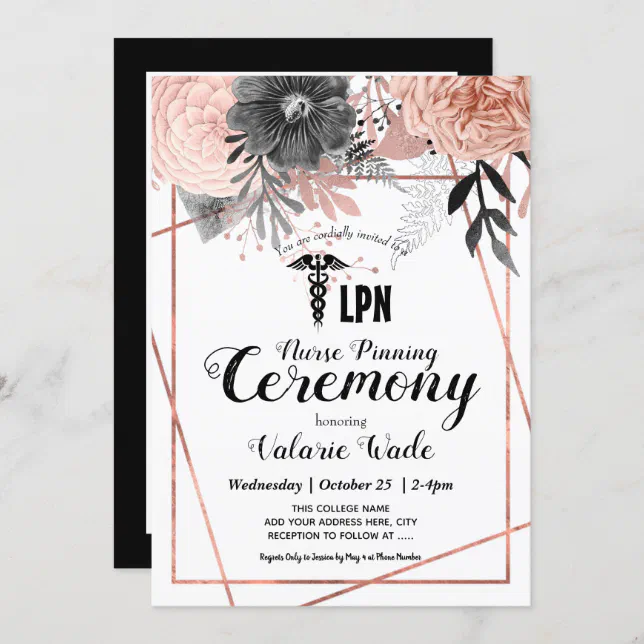 Pink Floral Graduation LPN Nurse Pinning Ceremony Invitation | Zazzle