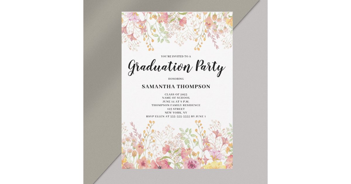 Pink Floral Graduation Party Invitation | Zazzle