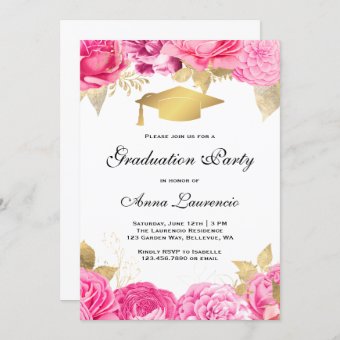 Pink Floral Graduation Party Invitation | Zazzle