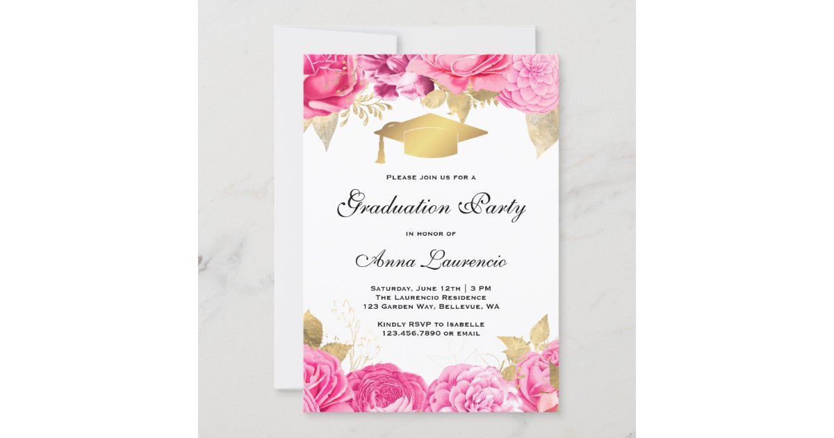 Pink Floral Graduation Party Invitation | Zazzle