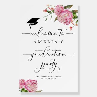 Pink Floral Graduation Party Welcome Sign | Zazzle