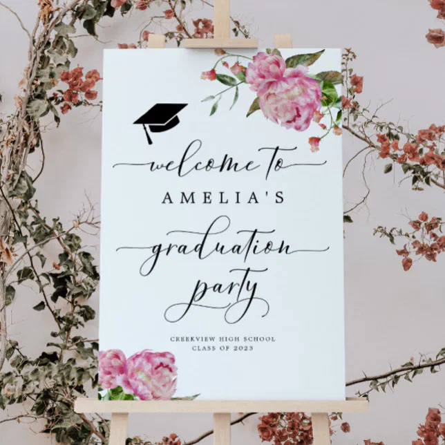 Pink Floral Graduation Party Welcome Sign | Zazzle