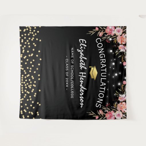 Pink Floral Graduation Photo Backdrop | Zazzle
